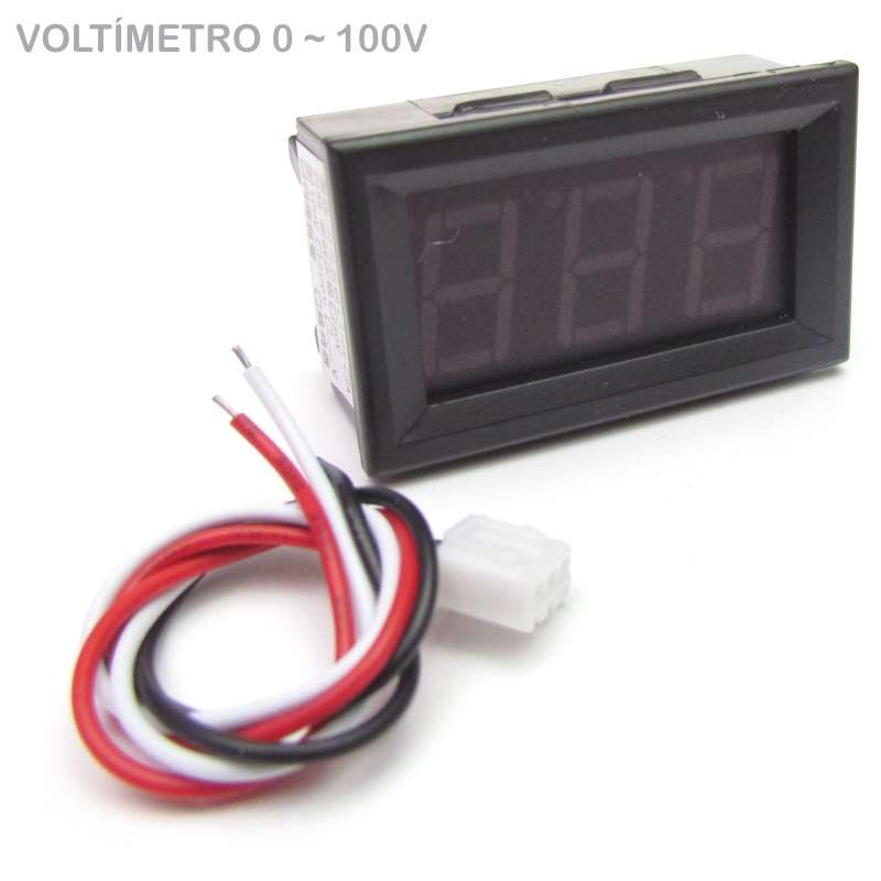 Voltímetro Digital 0 a 100V DC 3 Fio Display Vermelho - Tecnotronics